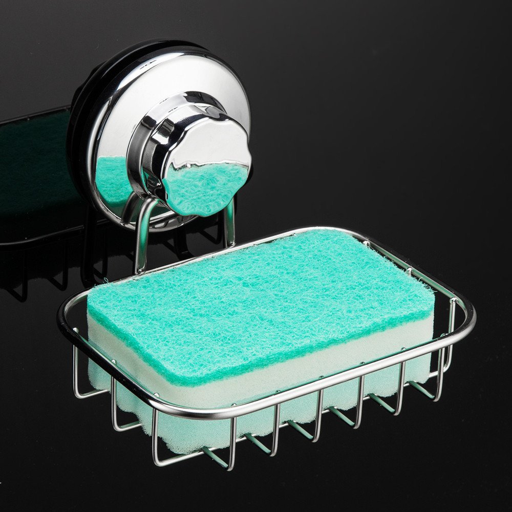 ARCCI Bar Soap Holder for Shower Wall, Stainless Steel Strong Vacuum Suction Cup Shower Soap Dish, Rustproof Wall Mouted Square Soap Sponge Holder Tray for Bathroom & Kitchen Sink