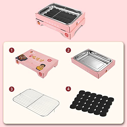 Airshi Charcoal Grill, Compact Detachable Single Use Outdoor BBQ Smoker Grill (Pink (containing 30 Charcoal))