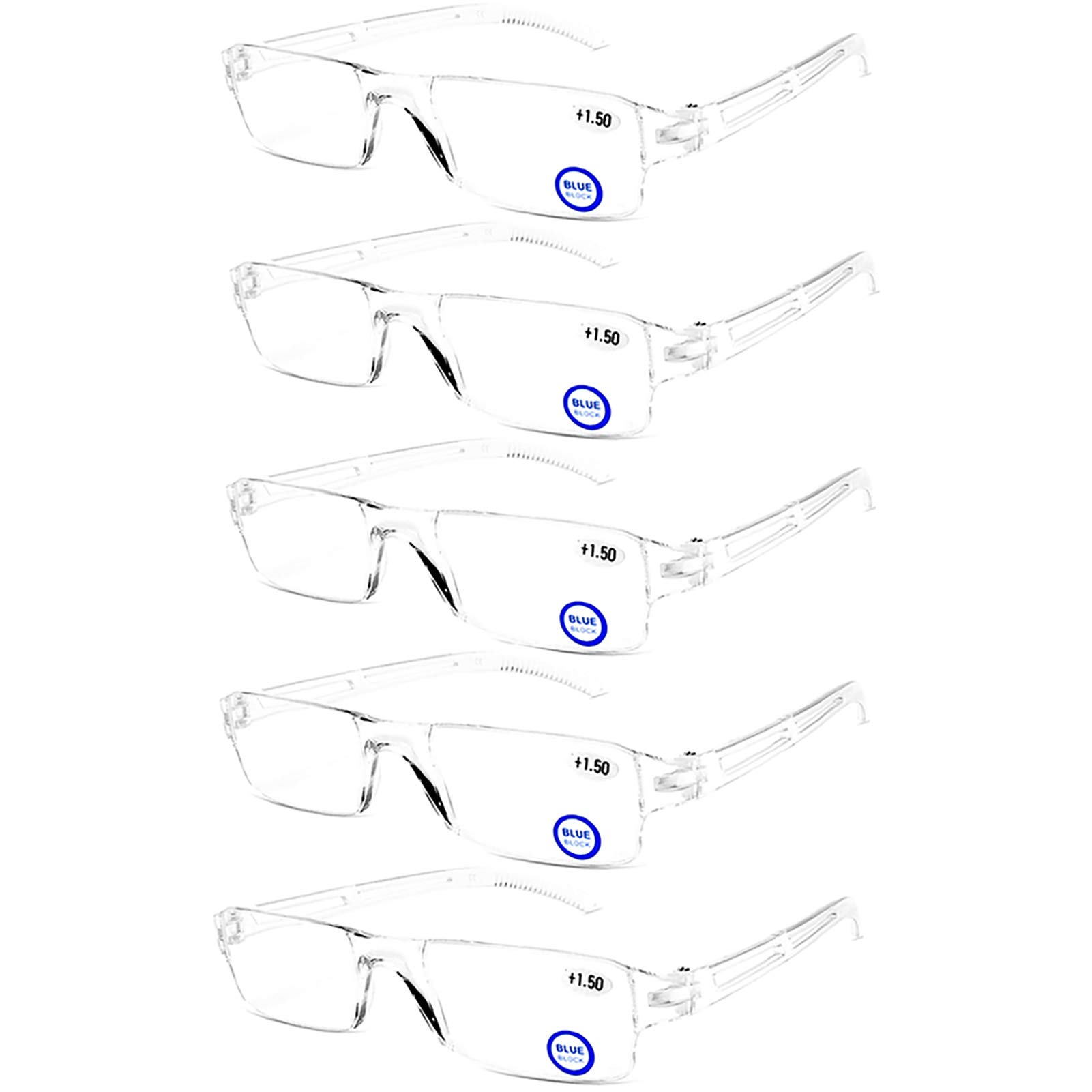 AQWANO Blue Light Blocking Computer Reading Glasses 5 Pack Clear Frame Rimless Readers Anti Glare Filter Lightweight for Women Men,1.5
