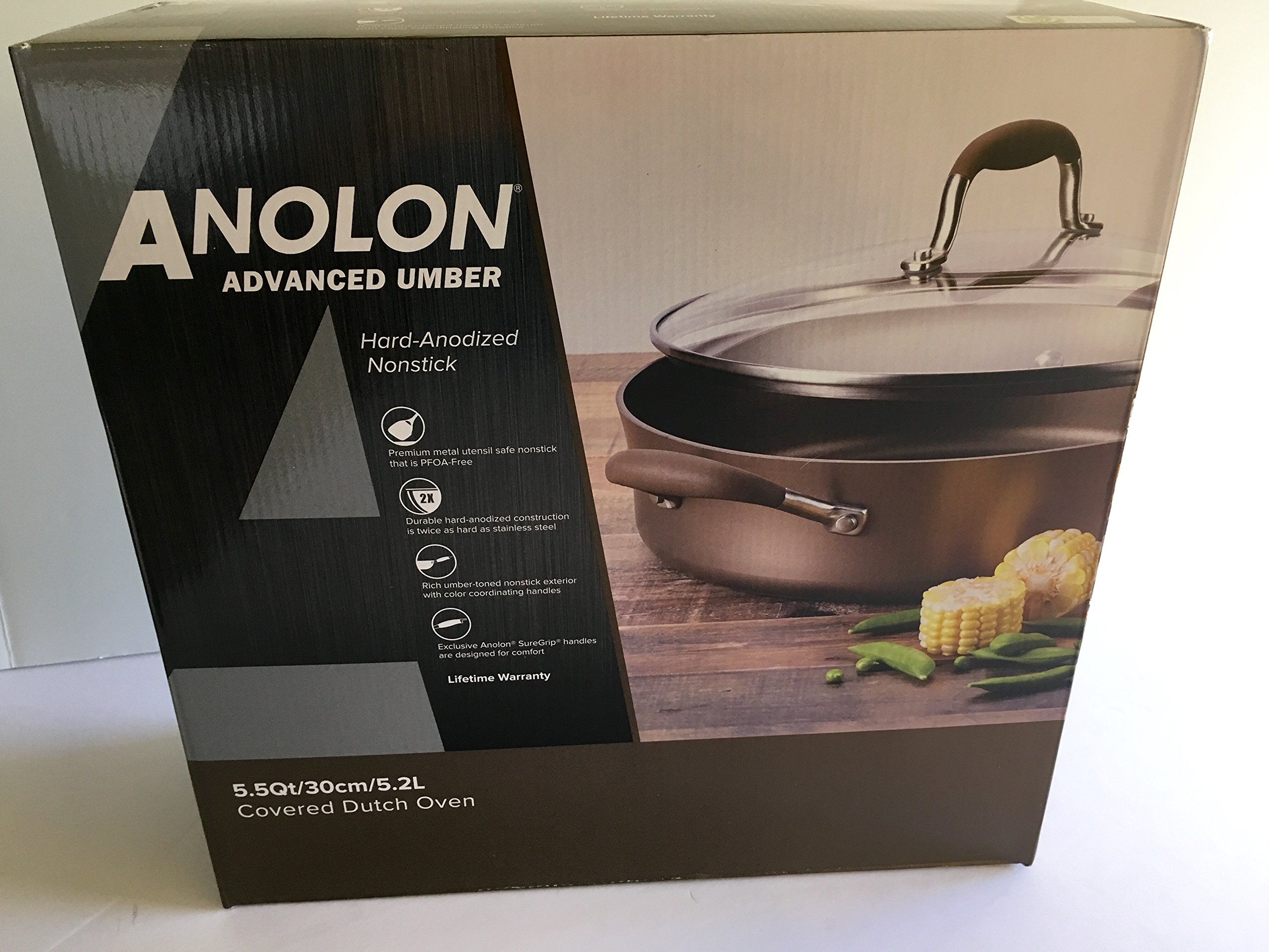 Anolon Advanced Hard Anodized Nonstick Stockpot/Dutch Oven with Lid, 5.5-Quart, Light Brown