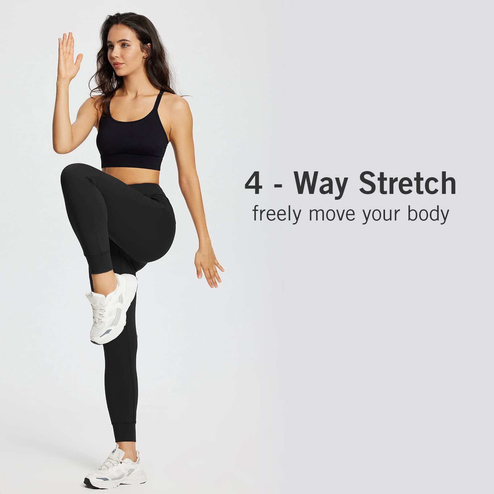 BALEAF Black Joggers for Women with Pockets Workout Athletic High Waisted Yoga Lounge Jogger Lightweight Tapered Pants Black M