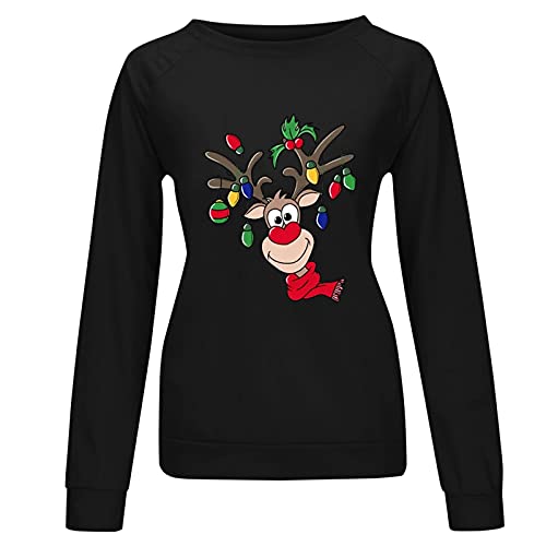 Blouses For Women Business Funny Christmas T-Shirt Long Sleeve Sweatshirts Flowy All-match Pullovers Clothes Outfits Black