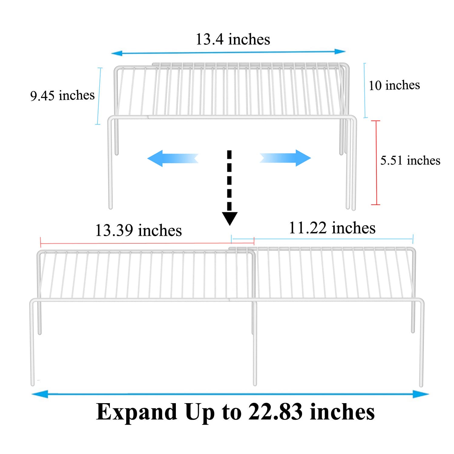 ARCCI Expandable Cabinet Wire Shelf Rack Set of 4, Adjustable Kitchen Cabinet Organizer Storage Shelves, Plate Wire Shelf Organizer for Kitchen Cabinets, Cupboard, Freezer, Bathroom, White