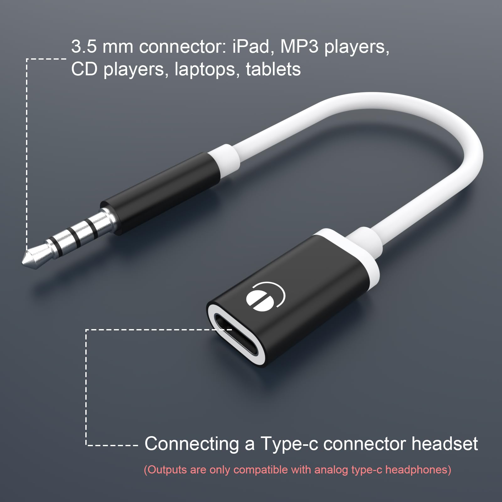 Alitutumao 3.5mm Male to Type C Female Audio Cable, Analog Audio Port Headphone Adapter Compatible with iPad, MP3, Type-c Headphones Without DAC Decoder Chip