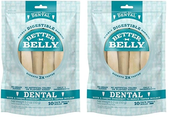 Better Belly Highly Digestible Rawhide Dental Chews, Treat Your Dog to a Chew with NO Artificial Colors or Flavors (Pack of 2)