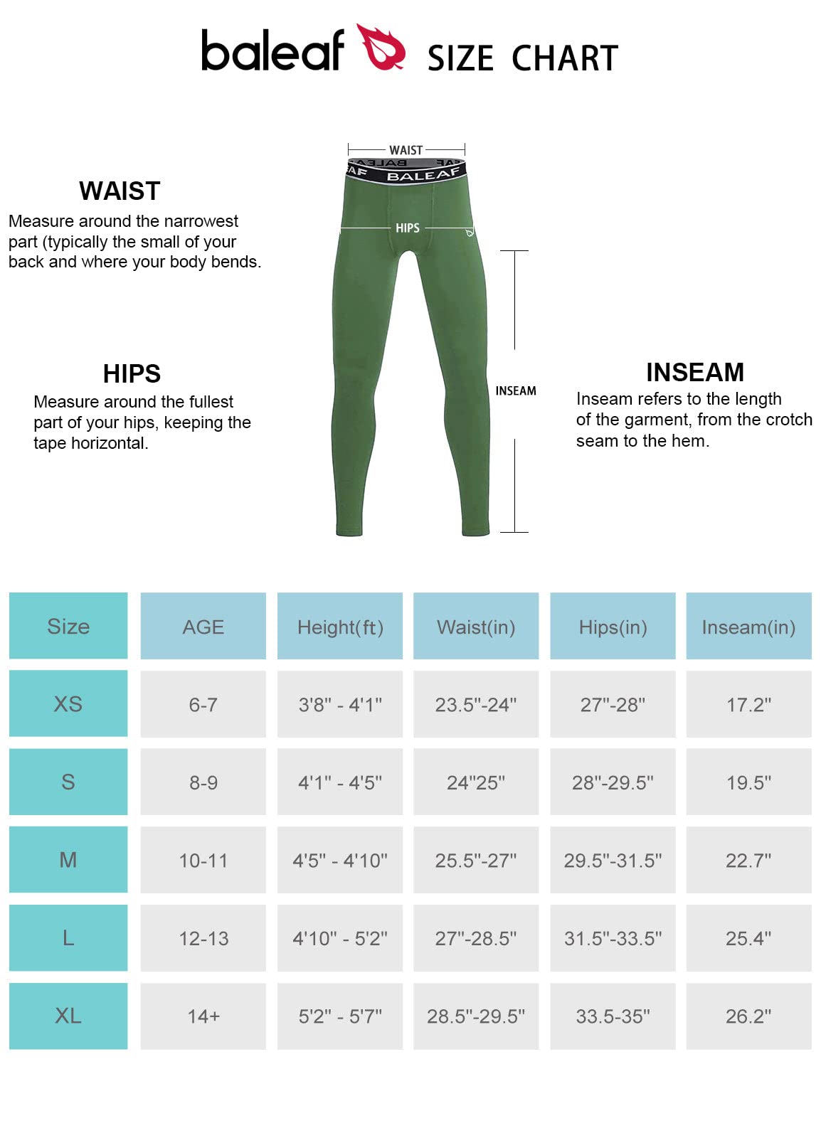 BALEAF Boys' Compression Pants Tights Double Layer KneeYouth Leggings Quick Dry Basketball Sports Base Layer Black M