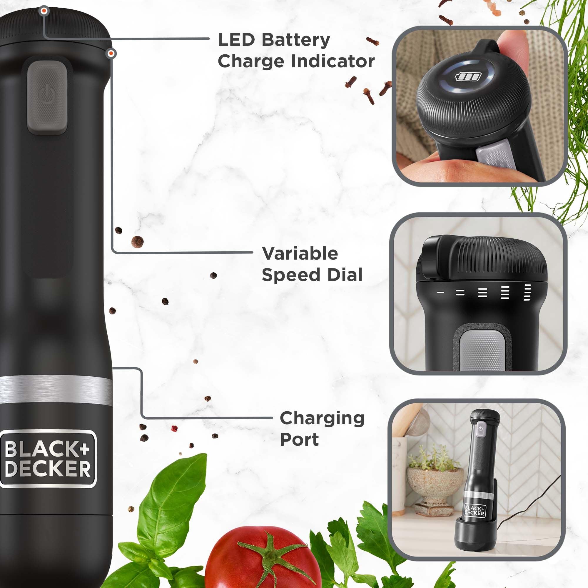 BLACK+DECKER Kitchen Wand Cordless Immersion Blender, 4 in 1 Multi Tool Set, Hand Blender with Charging Dock, Black (BCKM1014K10)