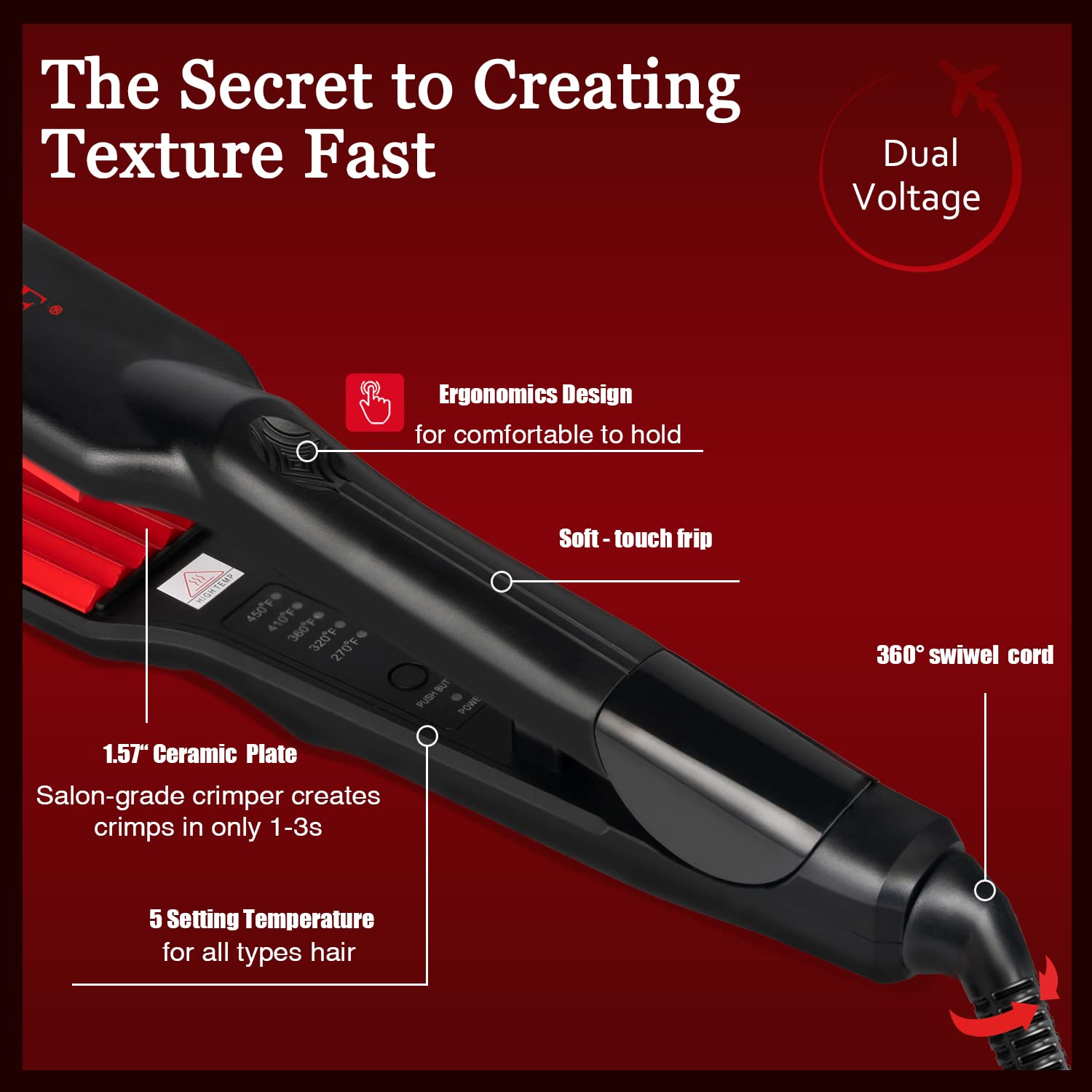 AXUF Hair Straightener, 2 in 1 Straightens & Curls with Adjustable Temp, Auto-Off Flat Iron, 1 Inch Dual Voltage - Crimper Iron