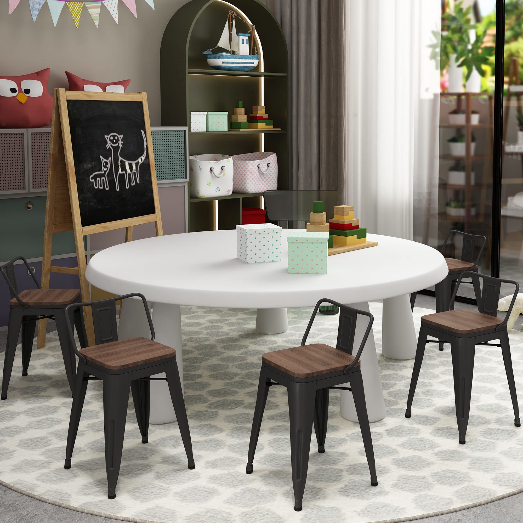 Andeworld Metal Bar Stools 18 inch, Industrial Black Stools for Classroom Kitchen,Stackable Kids Short Stools Metal Dining Play Room Chairs Set of 4 (18 inch, Matte Black)