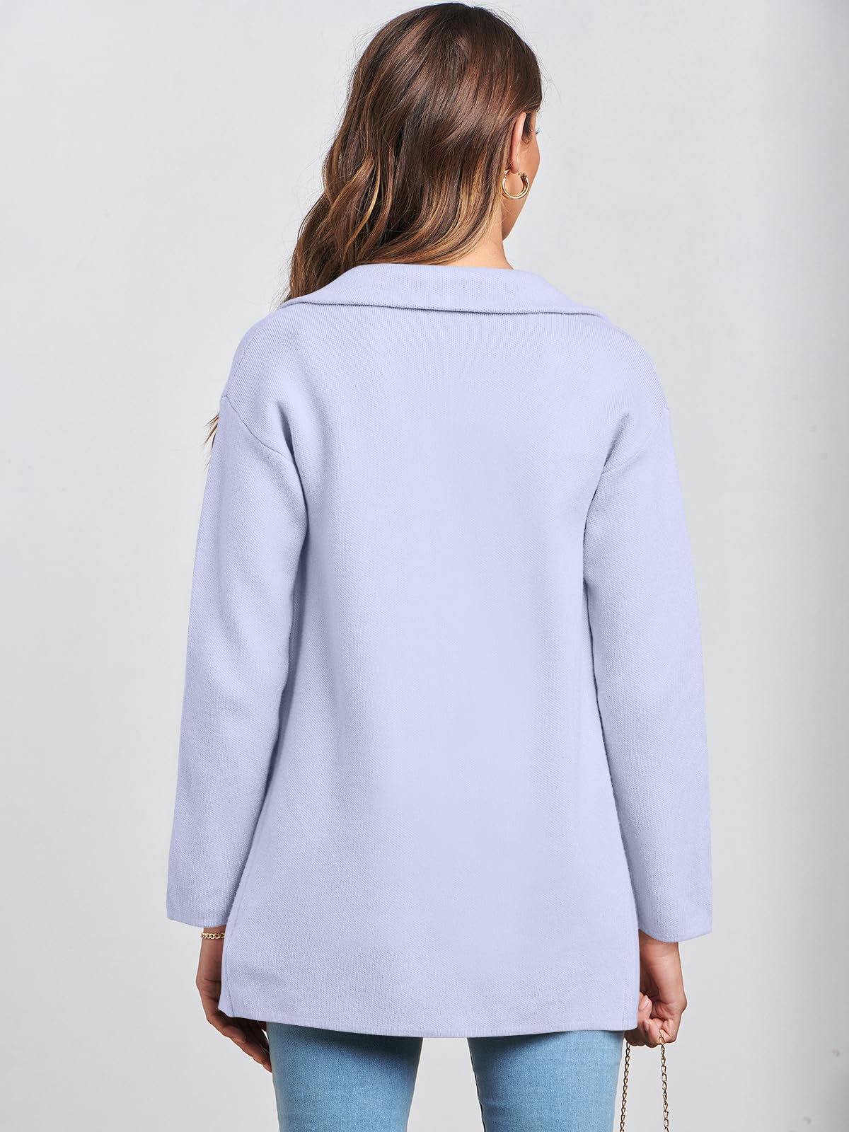 ANRABESS Cardigan Sweaters for Women Open Front Jacket Long Sleeve Lapel Casual Classy Knit Blazer Chunky Cozy 2023 Fall Winter Coat Trendy Coatigan Work Office Clothes 593zangqing-S Navy Blue