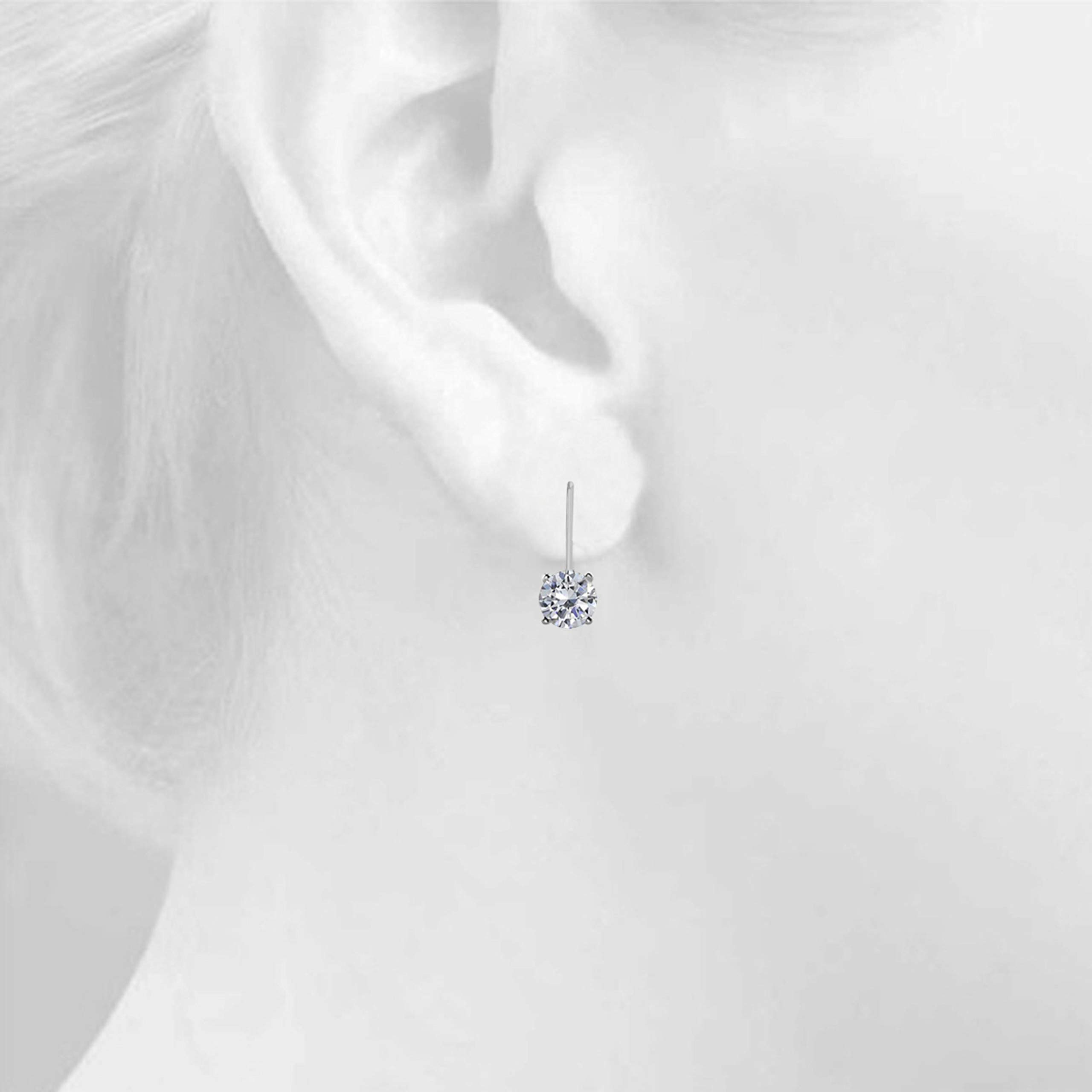 AoneJewelry 1.00 Carats Round White Diamond Leverback Earrings for Women in 14K White Gold Prong-Setting