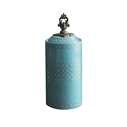 American Atelier Canister 3-Piece Ceramic Set Jar Container with Airtight Stainless Steel Lids 13.5β x 4.5β x 12.4β for Cookies, Candy, Coffee, Flour, Sugar, Rice, Pasta, Cereal & More Blue
