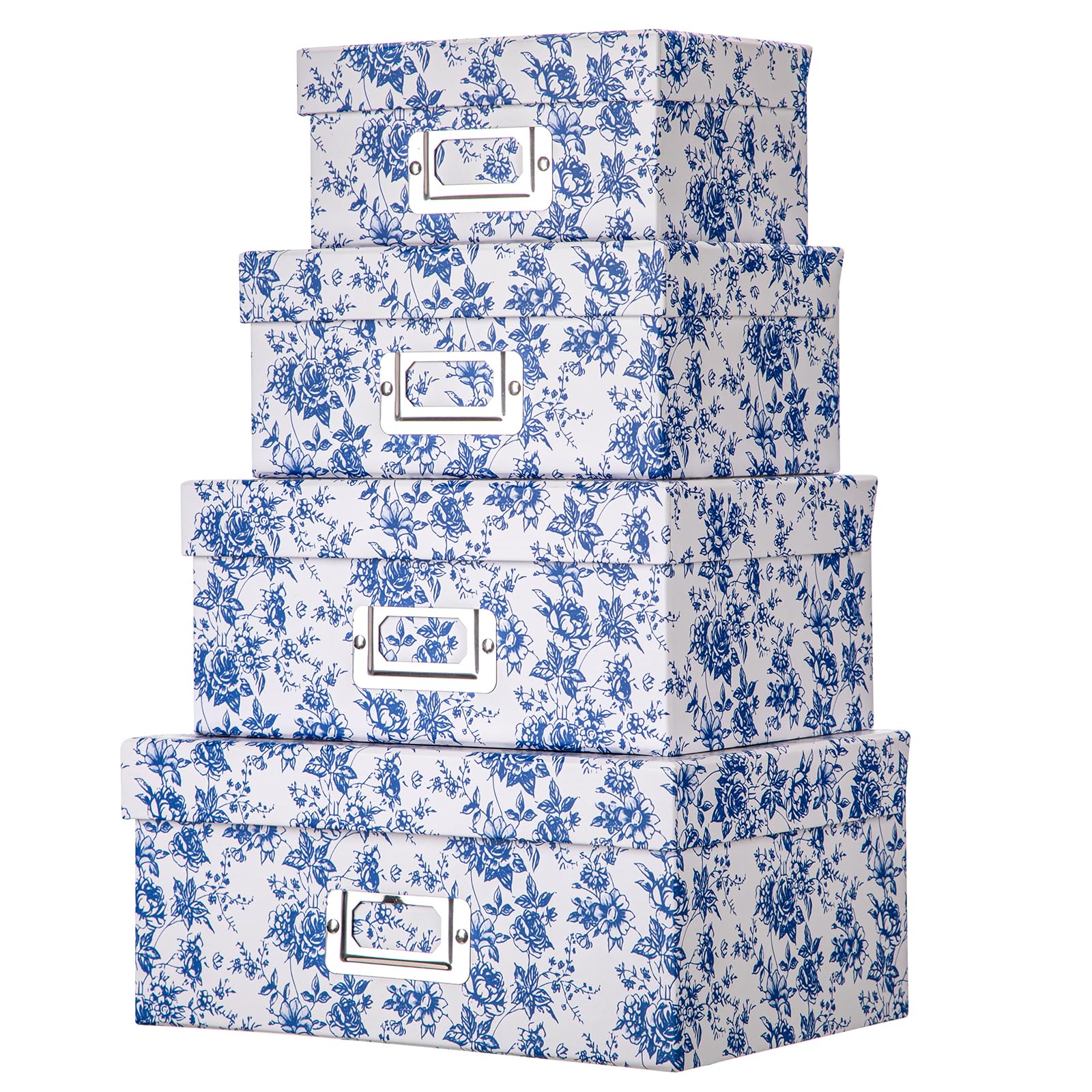 Briful Blue and white Porcelain Storage Boxes, Photos Storage Boxes with Lids 4 in 1 Set Water-proof Gift Boxes Sets Decorative Multiple Size Storage Bins for Clothes/Shoes/Office/Cosmetic/Books