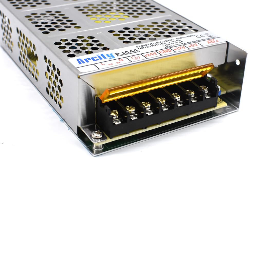 Arcity 5V 12V 24V Output Switching Power Supply Unit Adjustable for Video Multi Games Machine Console Cocktail CCTV Computer DIY Horizontal New(+5V/8A +12V/8A +24V/3A)