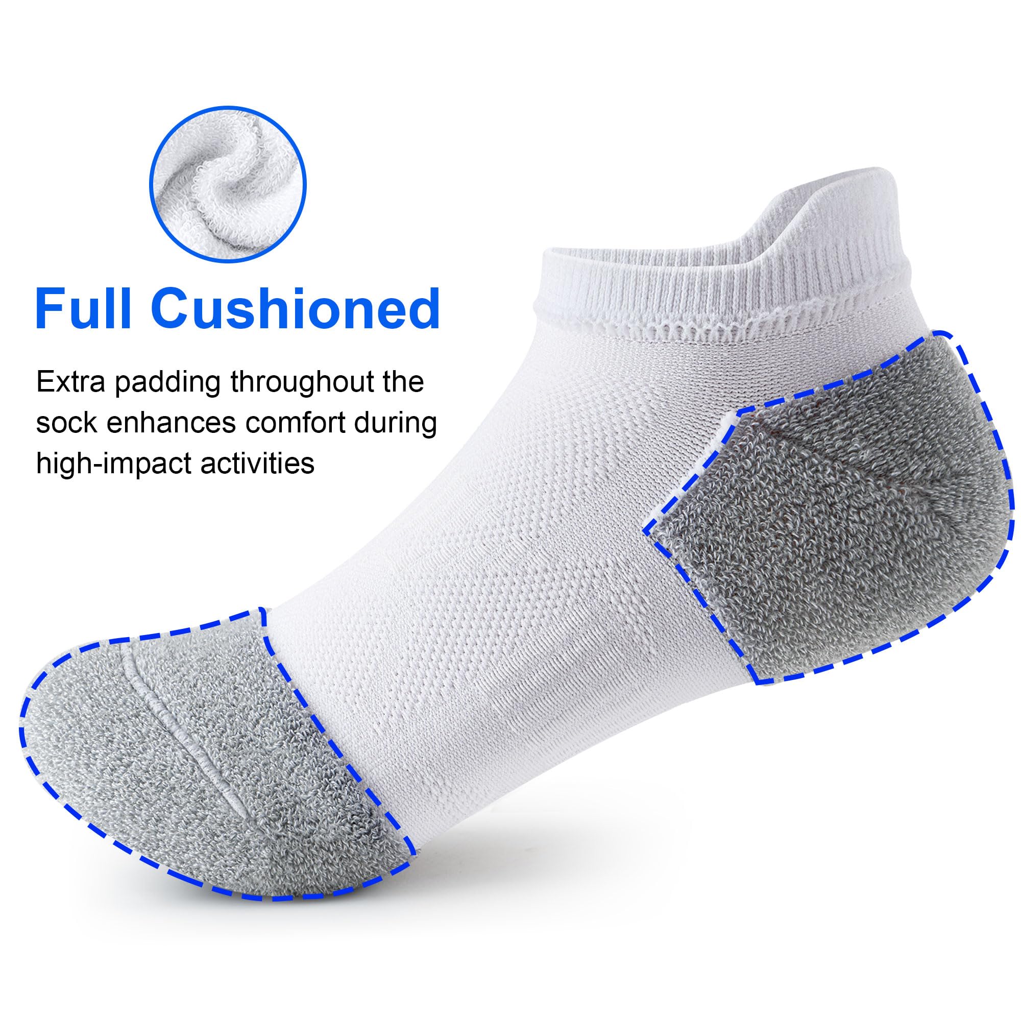 Ankle Socks Womens Athletic Running Low Cut Compression No Show Cushioned Socks 5-Pairs Black