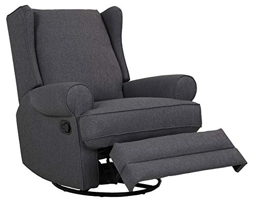 Amazon Brand – Ravenna Home Manning Upholstered Swivel Glider Recliner, 34.6"W, Smoke Grey