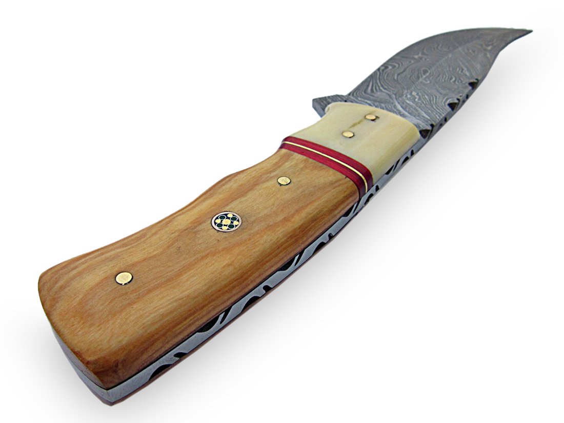 AishaTech Colt Hand Crafted Hunting Knife Damascus Steel Blade Wood Handle