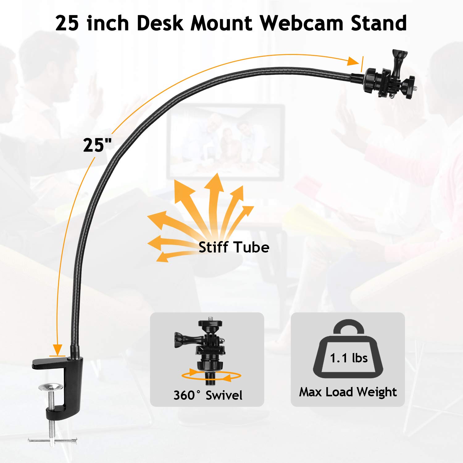 AMADA HOMEFURNISHING 25 Inch Webcam Stand - Enhanced Desk Jaw Clamp with Flexible Gooseneck Stand for Logitech Webcam C920,C922,C922x,C930,C615,C925e,Brio 4K AMWS02