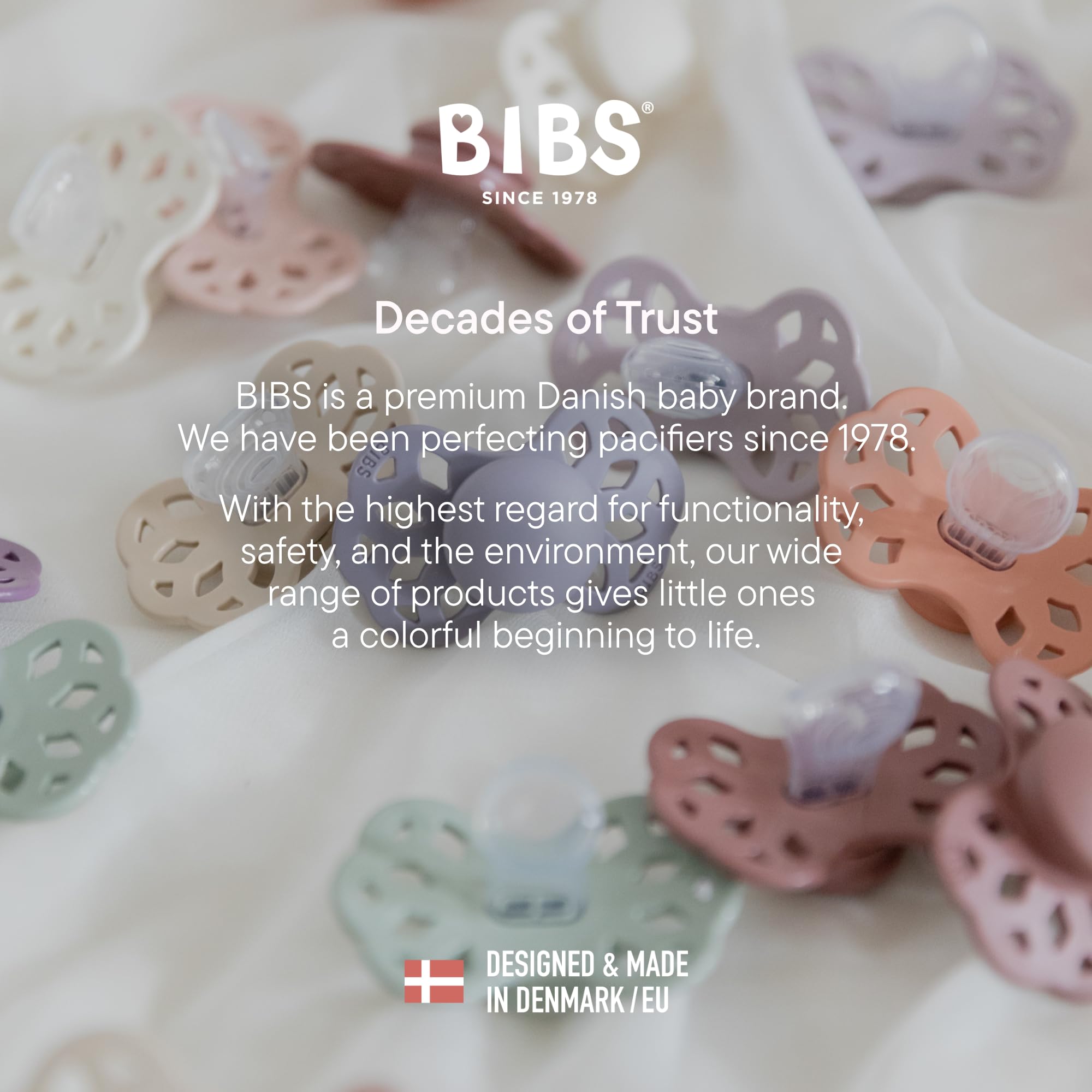 BIBS Pacifiers - Infinity Collection with Anatomical Nipple| BPA-Free Baby Pacifier | Made in Denmark | Set of 2 Blossom/Dusky Lilac Color Premium Soothers | Size 6-18 Months