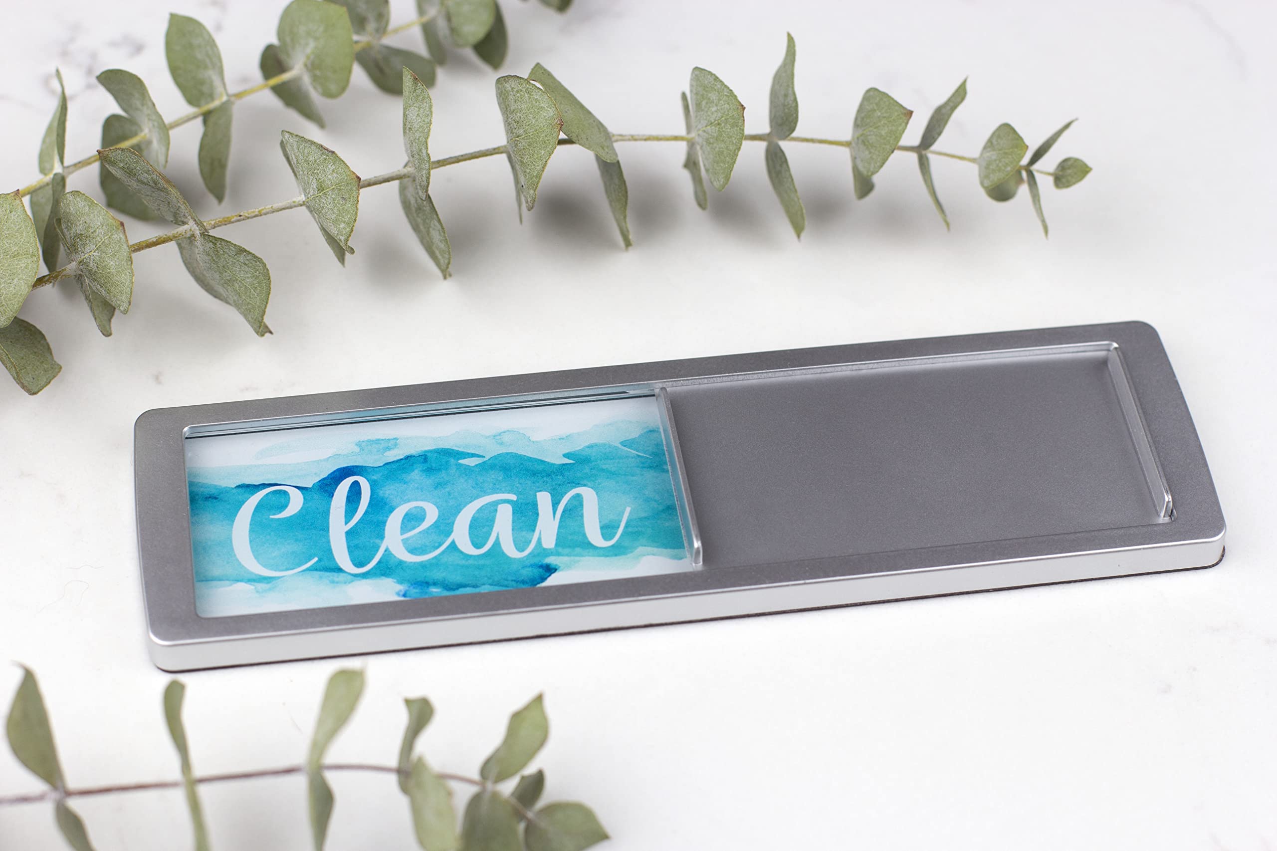 Aqua & Gray Sliding Clean Dirty Magnet for Dishwasher, Strong Dirty Clean Dishwasher Magnet, Aqua Watercolor Dish Indicator with 2 Adhesive Stickers