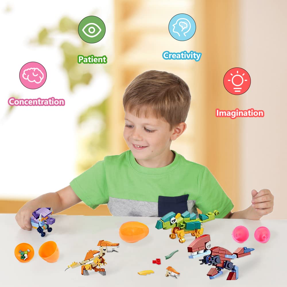 Aulynp Easter Eggs Prefilled with Dinosaurs Building Blocks, 12 PCS Dinosaur Easter Eggs, Easter Basket Stuffers for Boys, Dinosaur Party Favors Dino Surprise Egg Easter Egg Hunt Kids Classroom Prizes
