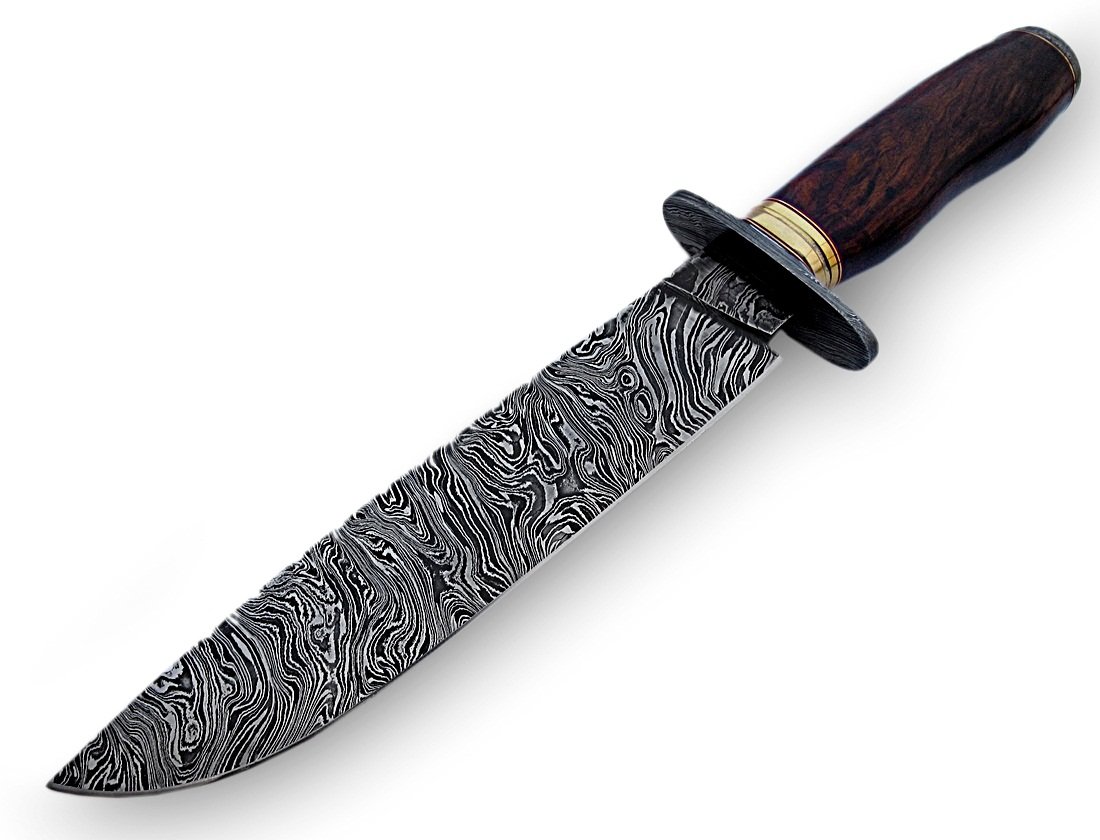 AishaTech Onkel Hunting Knife Damascus Steel Blade & Double Bolster Wood Handle