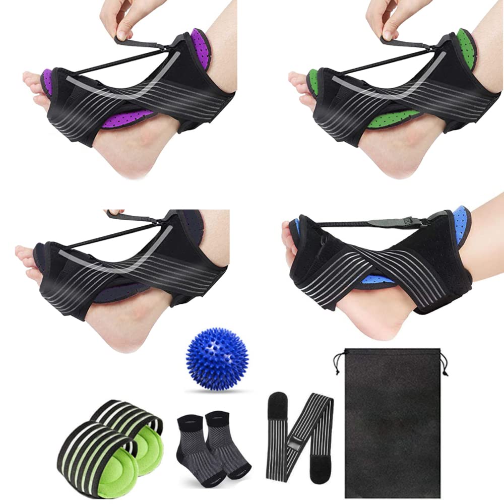 Ankle Support Brace,Women & Men Adjustable Tendonitis Support -Injury Recovery, Joint Pain,For Drop Foot Ankle Heel Pain Plantar Fasciitis Night Splint Relief set,Black
