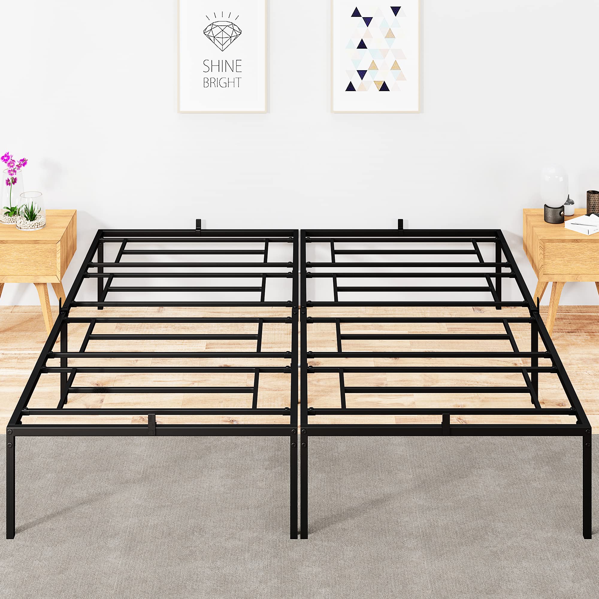 Alkmaar King Size Bed Frame 14 Inch Metal Platform Bed Frame No Box Spring Needed, Heavy Duty King Bed Frame Mattress Foundation with Steel Slat Support Easy to Assemble (Black, King)