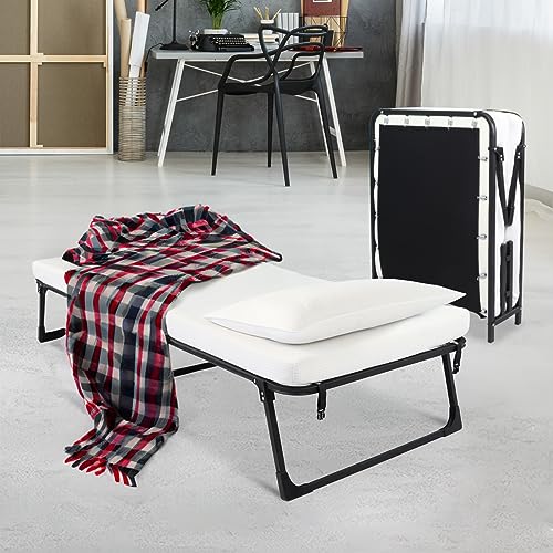Apelila Rollaway Bed, Folding Bed Folding Guest Bed with Memory Foam Mattress Portable (U Shaped Leg)