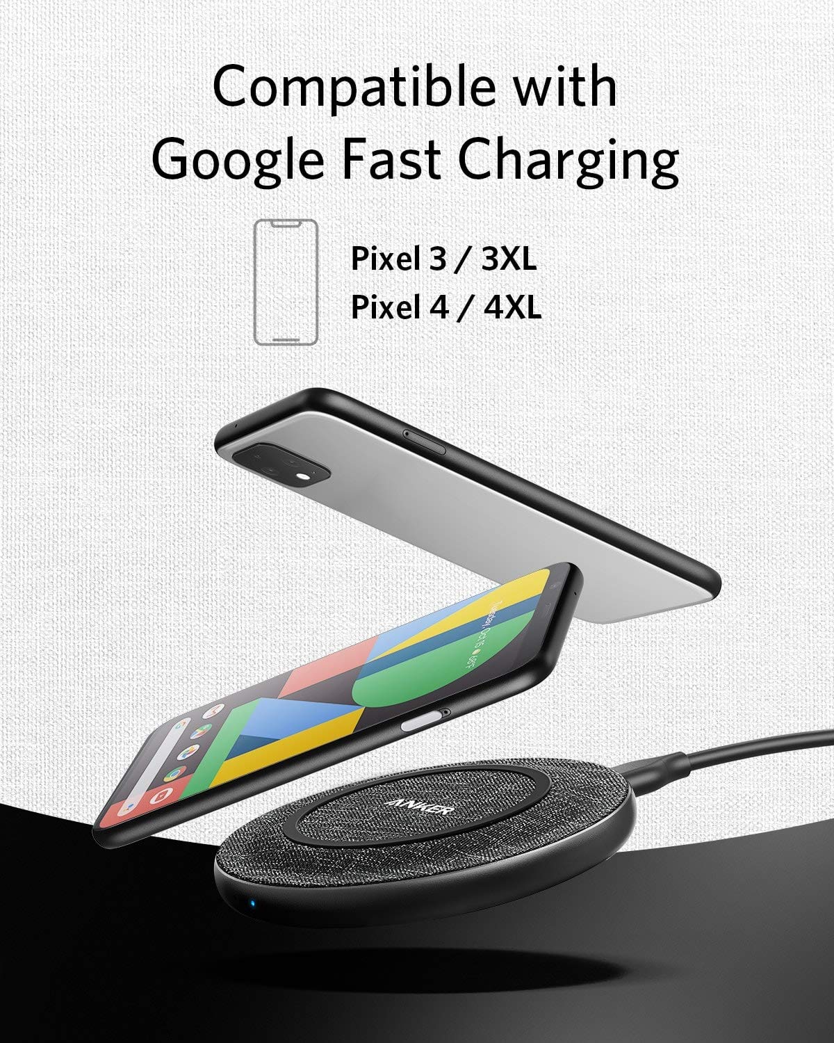 Anker Wireless Charger PowerWave Sense Pad Alloy with Quick Charge 3.0 Adapter, USB-C Input Qi-Certified Fast Wireless Charging for Pixel 3 4 3XL 4XL, iPhone 13/13 Pro / 12/12 Pro Max / 12 Mini