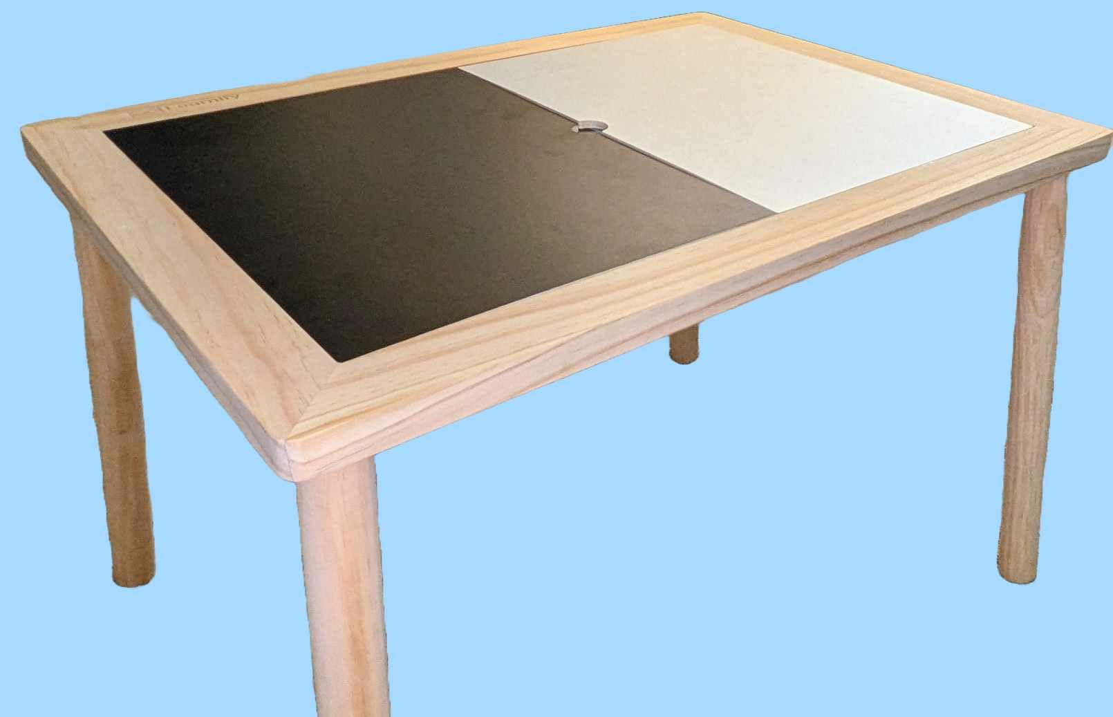 Flip and Fun Real Wood Interactive Imagination Discovery and Sensory Activity Table for Kids with Reversible White and Black Tops comes with Adjustable Storage Bin Tubs for Preferred Items