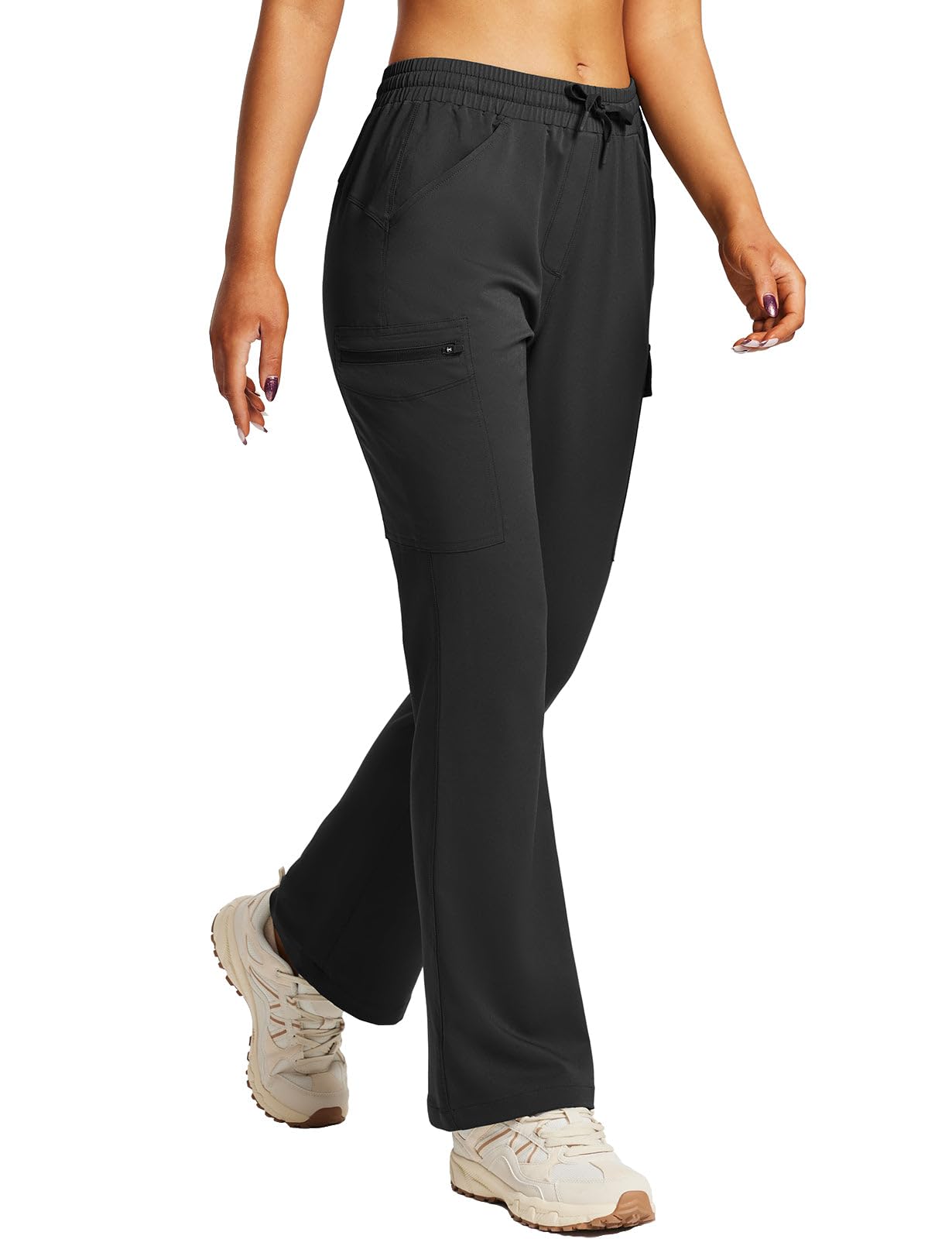 BALEAF Women's Hiking Pants Boot Cut Quick Dry Pants Water Resistant Lightweight UPF 50+ Outdoor Black 2XL