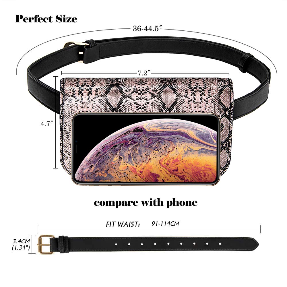 Badiya Women's Mini Waist Bag Fanny Packs Crocodile PU Leather Cell Phone Pocket (A New-brown)
