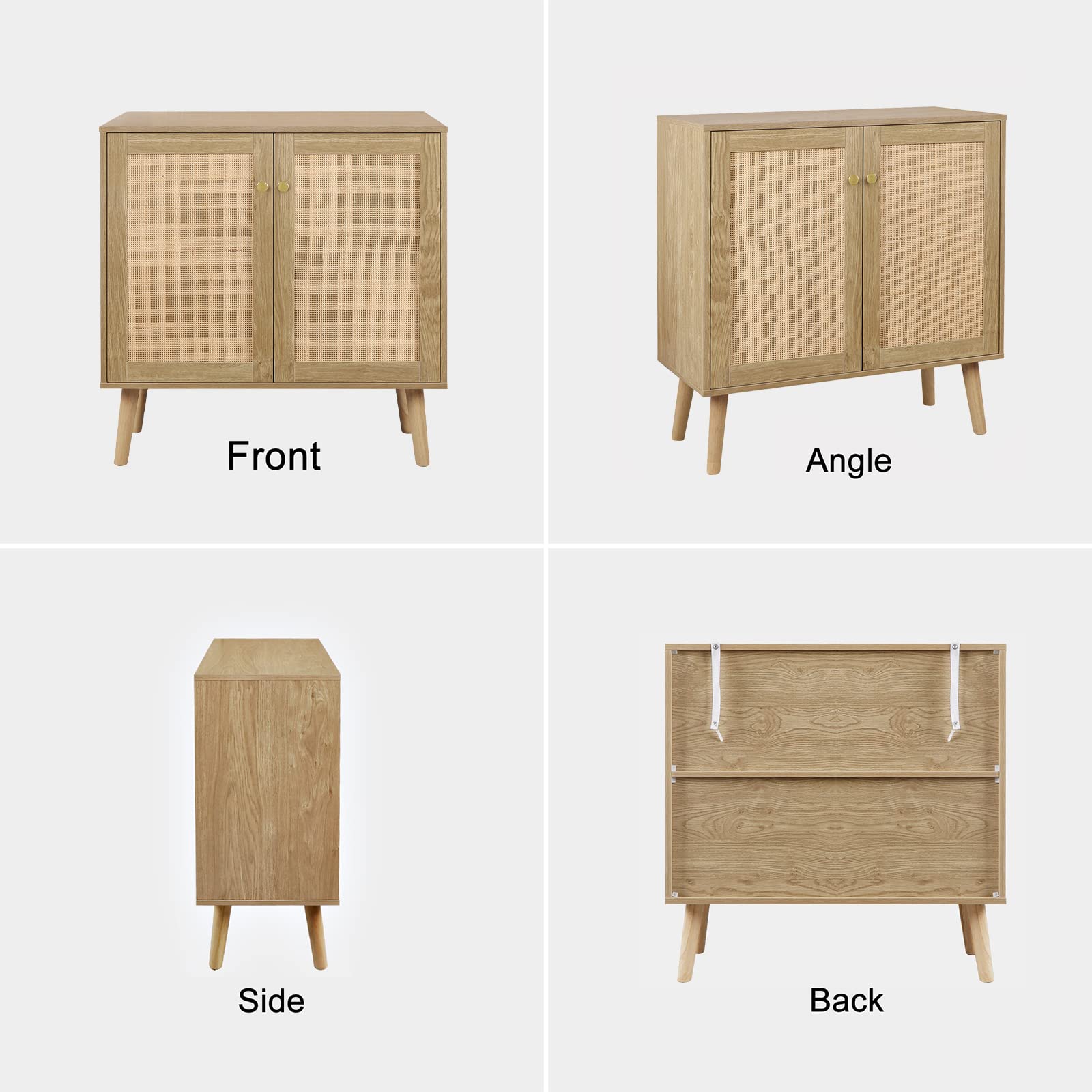 Anmytek Rattan Cabinet, 2 Door Sideboard Buffet Cabinet with Adjustable Shelf Wood Storage Cabinet for Living Room Dining Room Kitchen Hallway Entryway,H0082