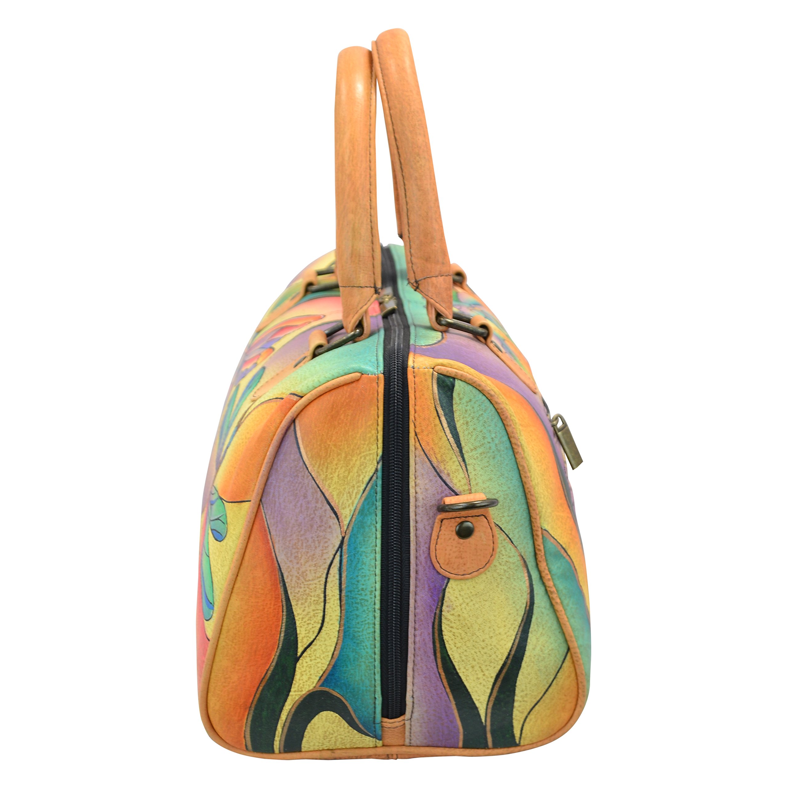 Anna by Anuschka womens Genuineleather Zip Around Satchel Handbag Genuine Leather, Dragonfly Glass Painting, No Size US
