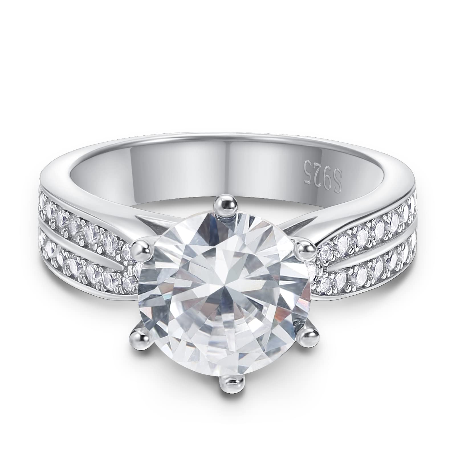 AVECON Classic 4.5 Carat Engagement Rings Cubic Zirconia Round Cut Solitaire Wedding Ring 925 Sterling Silver CZ Bands Rings for Women Size 5