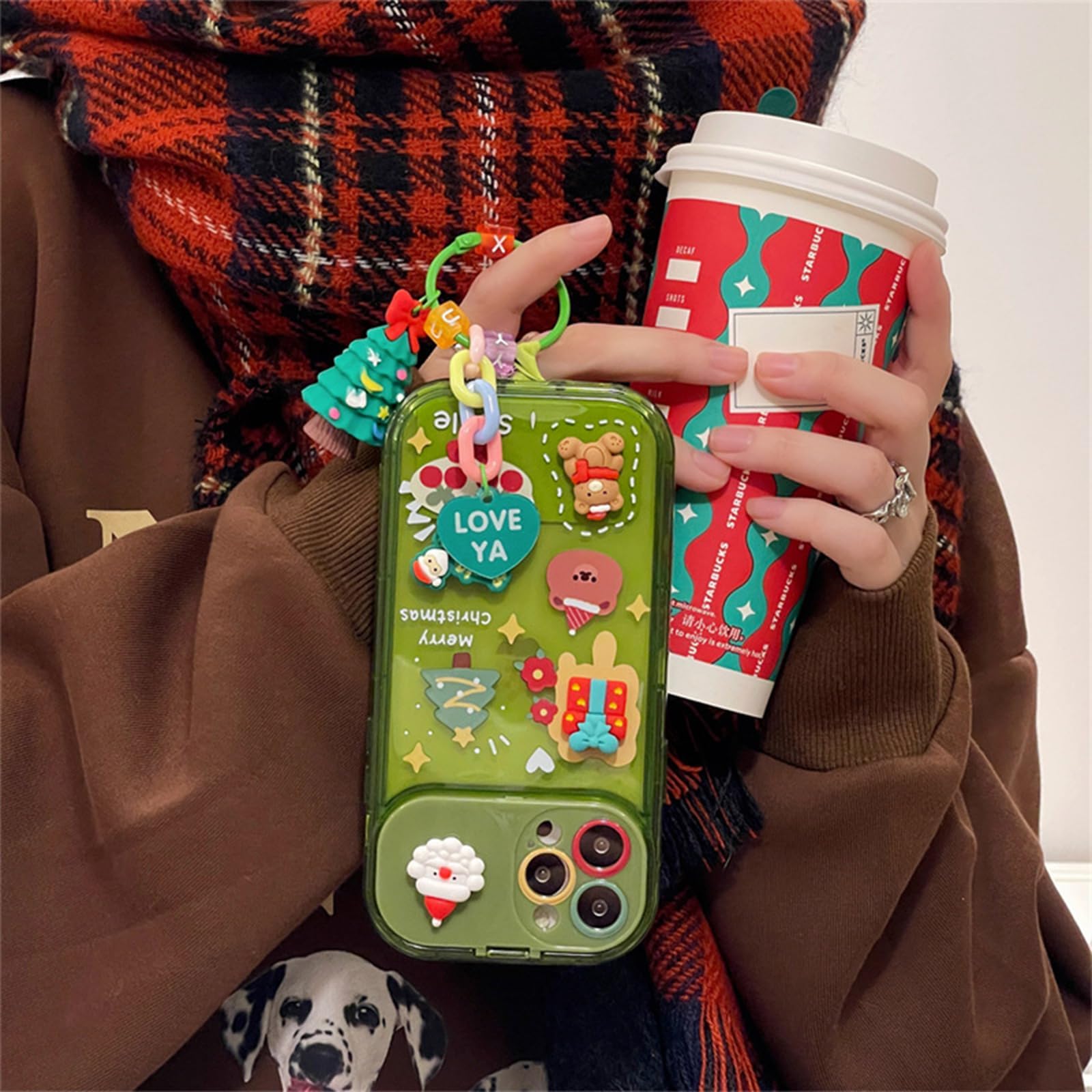 ASSOYEZ Christmas Tree Pendant Flip Mirror Case Cover for iPhone 15 14 13, Cute Soft Silicone Merry Christmas Phone Case Compatible for iPhone (Red,for iPhone15 pro)