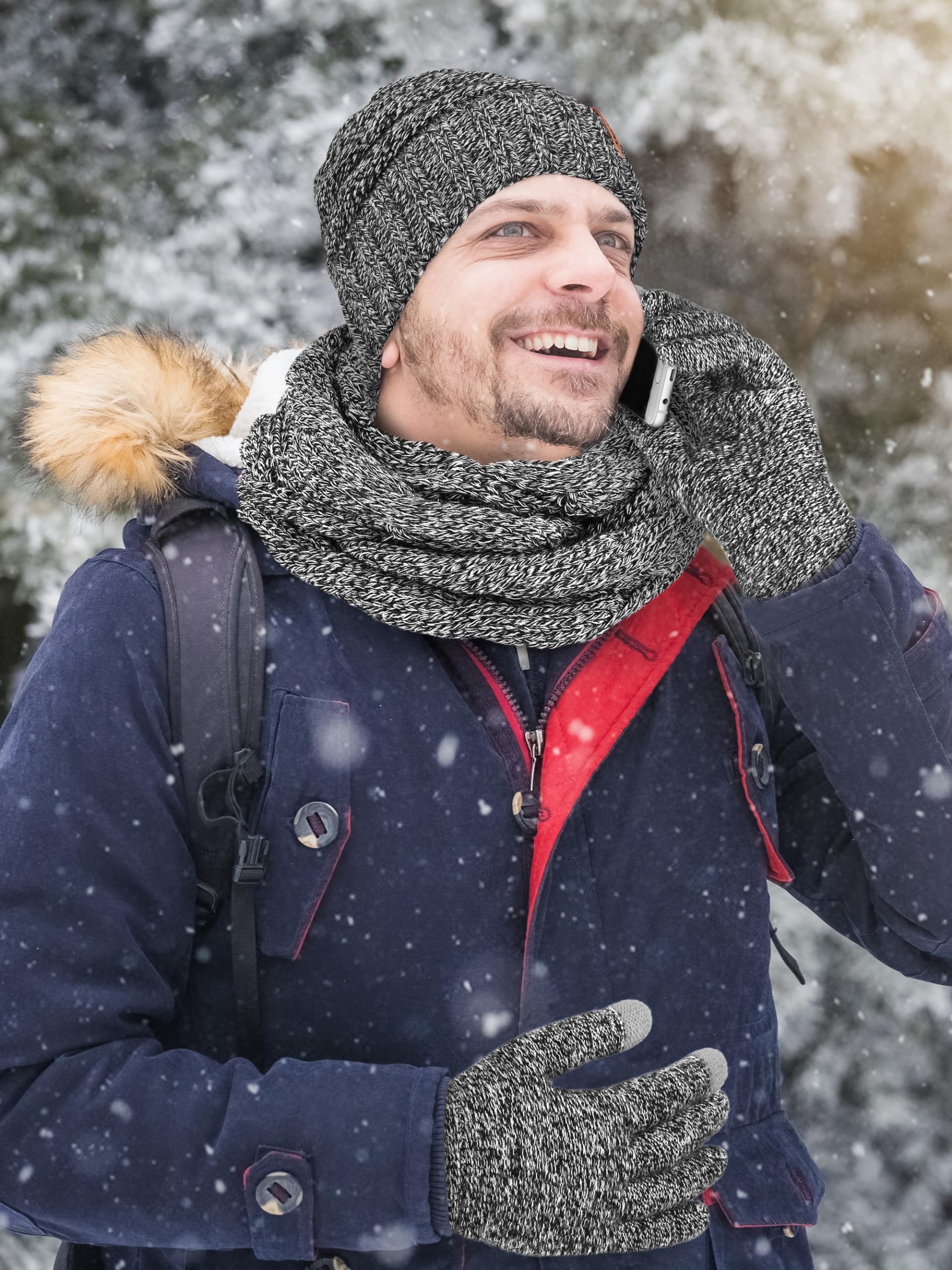 Aneco Winter Warm Knitted Scarf Beanie Hat and Gloves Set Men & Women's Soft Stretch Hat Scarf and Mitten Set