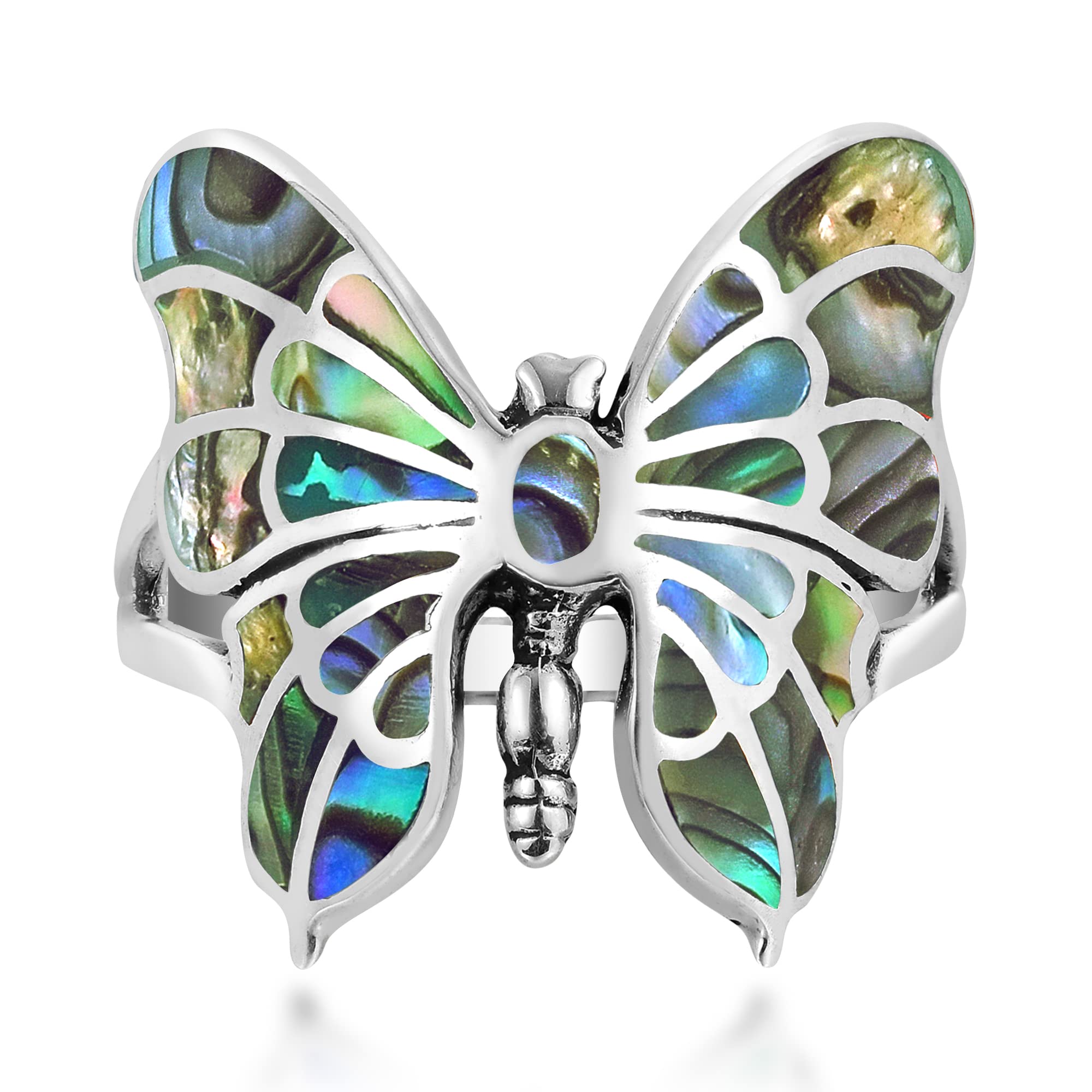 AeraVida Exotic Graceful Butterfly Abalone Shell Inlay .925 Sterling Silver Ring | Casual Comfort Fit Silver Rings for Women | Butterfly Ring | Gift for Women (8)