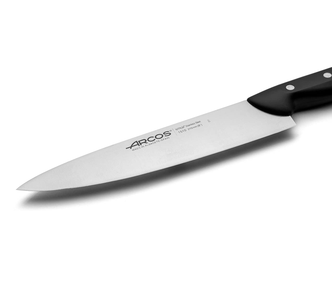 ARCOS Chef Knife 8 Inch Stainless Steel. Multi-use Professional Cooking Knife for Cutting Meat and Vegetables. Ergonomic Polyoxymethylene Handle and 215mm Blade. Series Maitre. Color Black