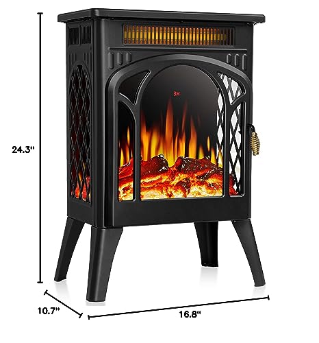 Antarctic Star 16 Inch Electric Fireplace, Freestanding Fireplace Stove with 3D Flame Effect, Small Electric Fireplace Heaters for Indoor Use with Remote, Temperature Adjustment, ETL Certified, Black…