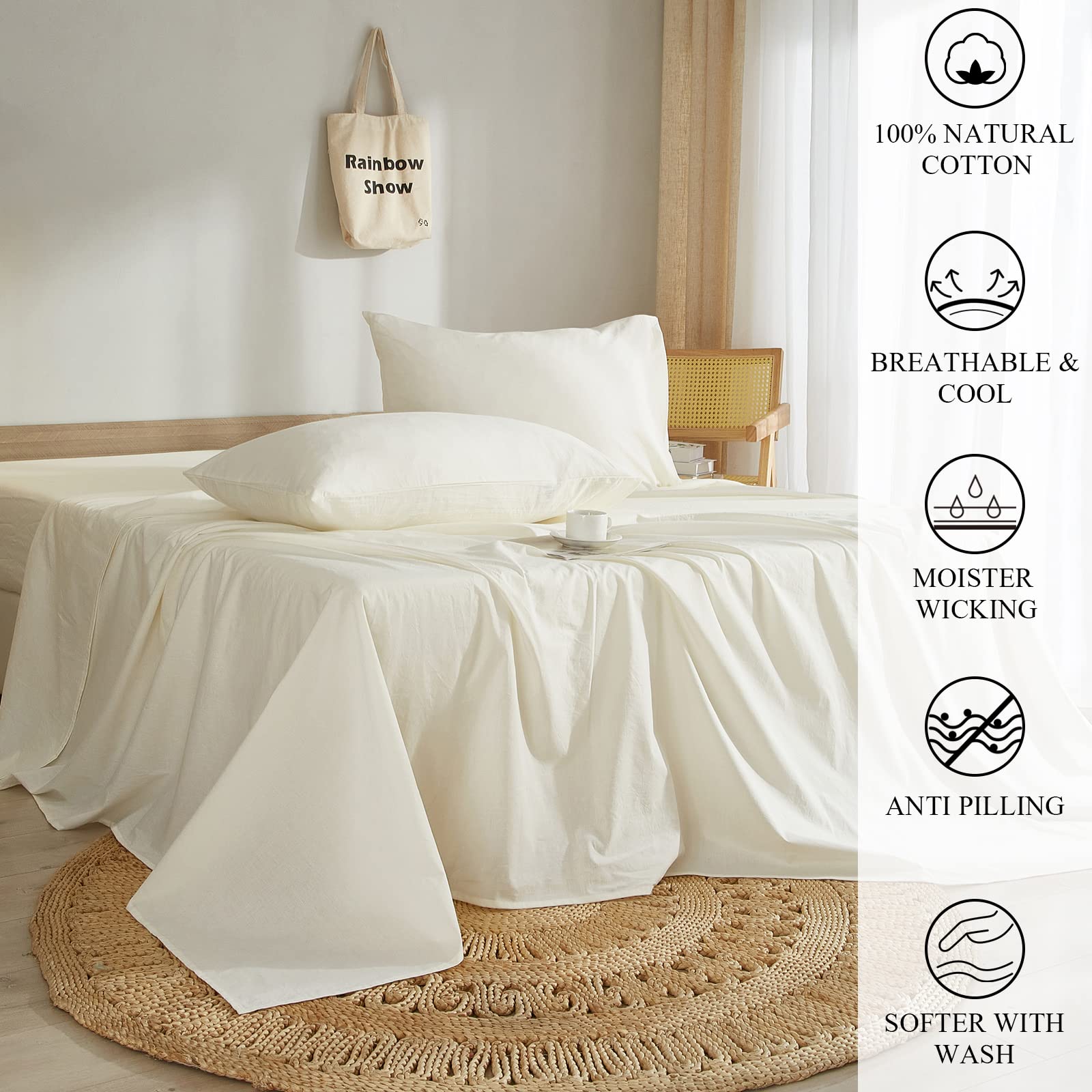 Army Green Bedding Sheets Full Size 4 Piece Bed Sheets Deep Pocket Cooling Sheets Extra Soft Washed Cotton Bedding Sheets Fit 16 Inch Mattress Cotton Full Size Bed Sheets & Pillowcases Set