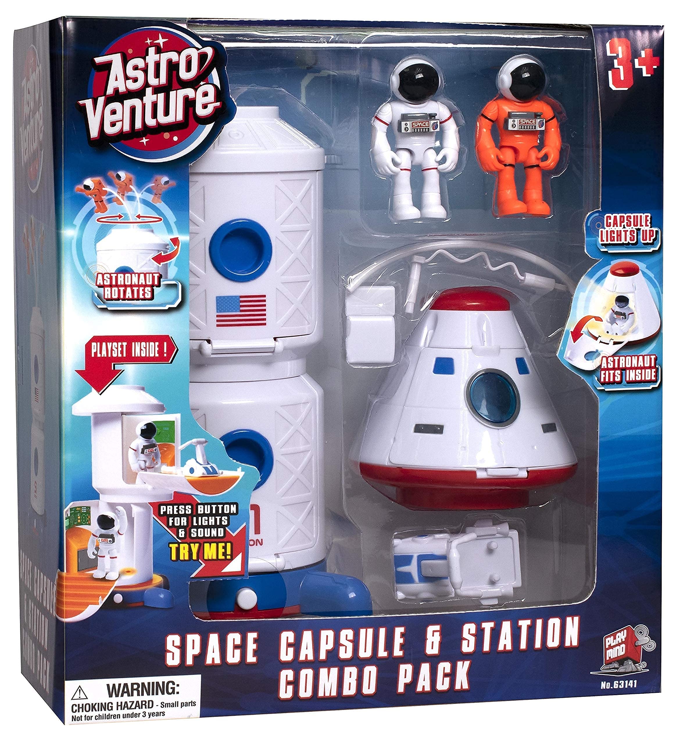 ASTRO VENTURE Space Playset - Toy Space Station & Space Capsule with Lights and Sound & 2 Astronaut Figurine Toys for Boys and Girls