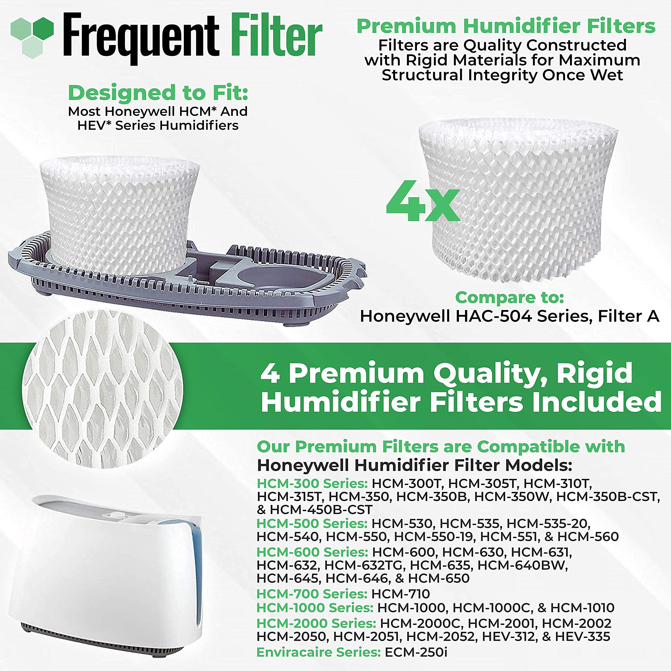Frequent Filter - Honeywell Compatible HAC504 Honeywell Humidifier Replacement Filters, Filter A. Fits HCM350 HCM-350 Blue Filters. (Pack of 4)