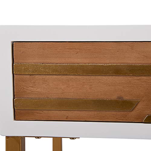 Adore Decor Jupiter Console Table with 2 Drawers, Mid Century Modern Rectangular Small Space Accent Desk for Living Room, Entryway, Home Office, Metal Legs, Easy Assembly, White and Gold
