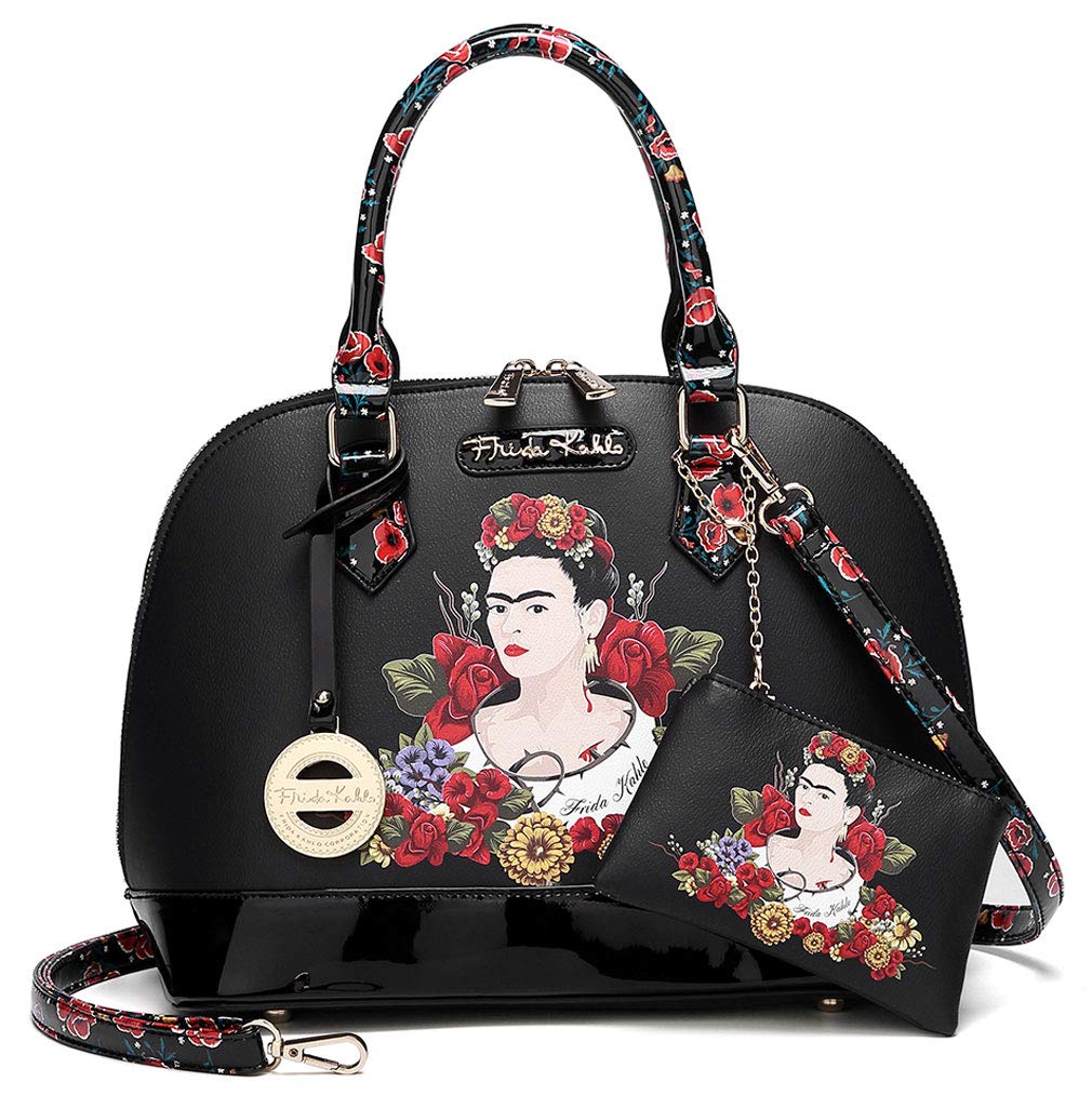 Frida Kahlo Licensed Flower Collection Handbag (Black)
