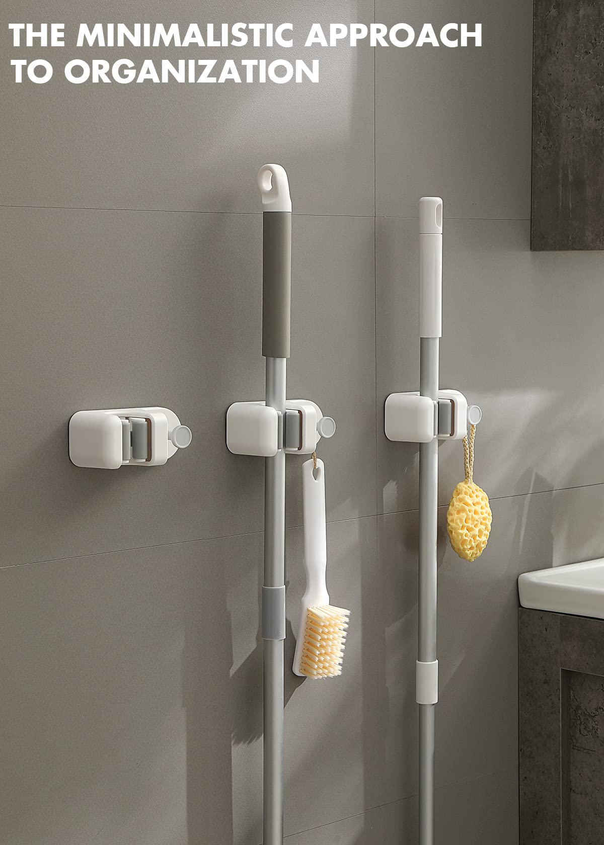 BEZOX Mop Holder with Hook - Drill Free Wall Mount Broom Gripper, Cleaning Supplies Organizer Utility Holder - 1PCS