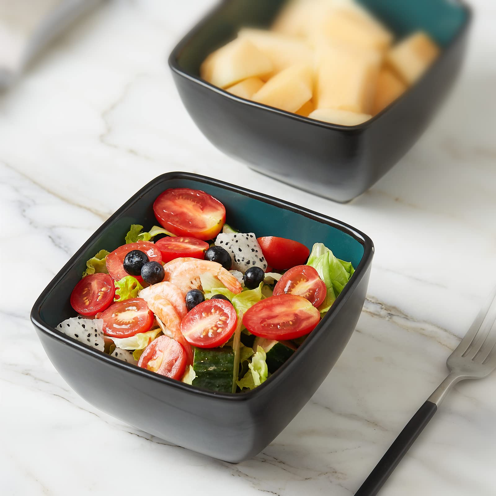 AmorArc 32oz Square Cereal Soup Bowls, Stoneware Bowls Set of 4 for Kitchen, Large Bowls for Cereal,Soup,Salad,Meal, Microwave & Dishwasher Safe-Colorful Inside