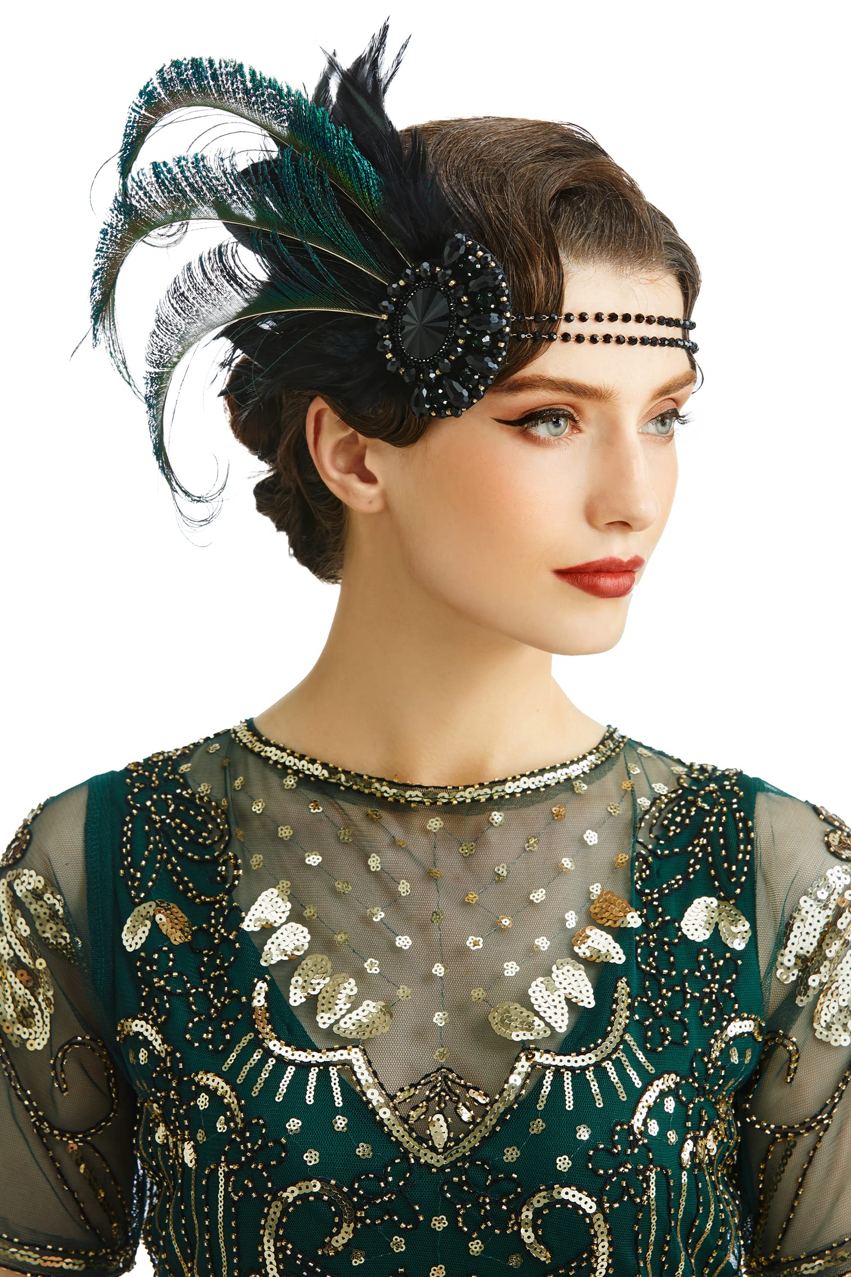 BABEYOND Vintage 1920s Flapper Headband Roaring 20s Great Gatsby Headpiece (Green)