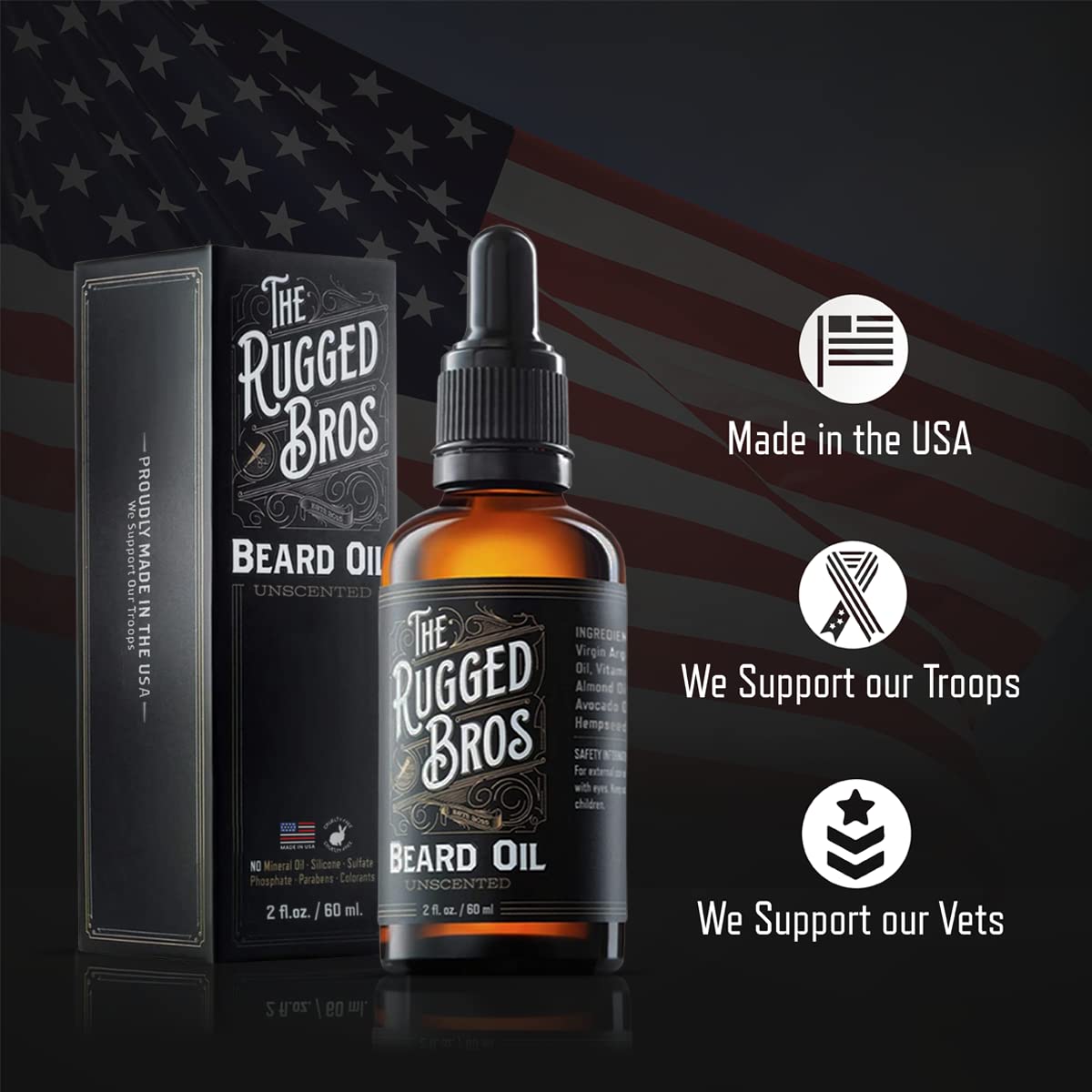 The Rugged Bros Beard Oil : with Argan Oil Serum and Jojoba Oils for Growth and Shine - Leave In Deep Conditioner, Softener, and Thickener, for all Beards and Mustaches (Unscented)